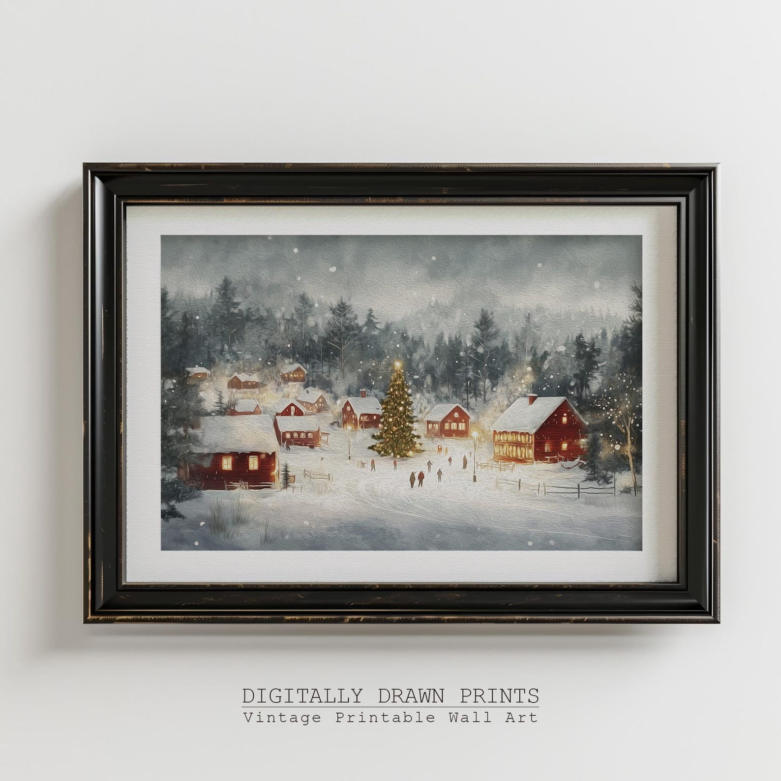 Winter Town Print Wall Art, Christmas Village Printable, Farmhouse ...