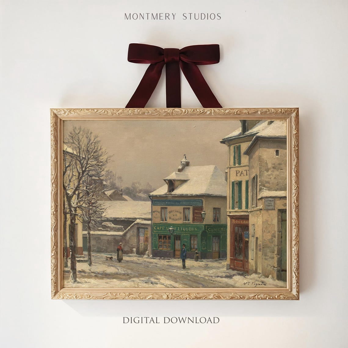 Winter Town Wall Art Poster, Vintage Snowy Houses Print Poster, Winter ...