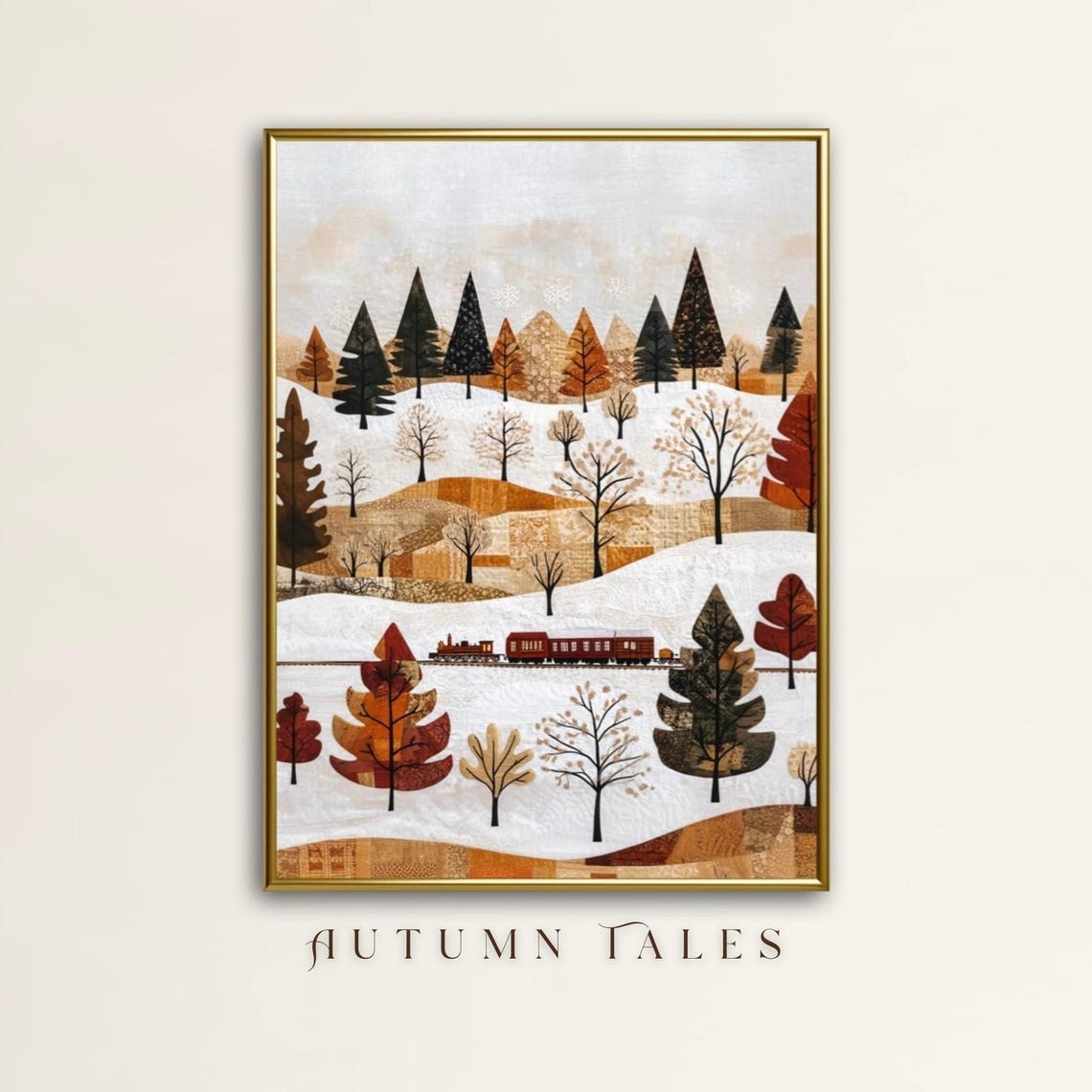 Winter Train Poster Wall Art Snowyest Print Rustic Mountain Hills ...