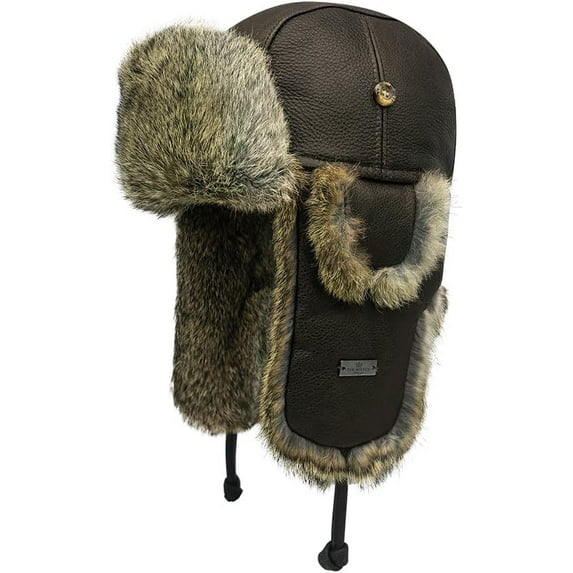 Winter Trapper Hat,Faux Rabbit Fur Knit Sheepskin Russian Trooper ...