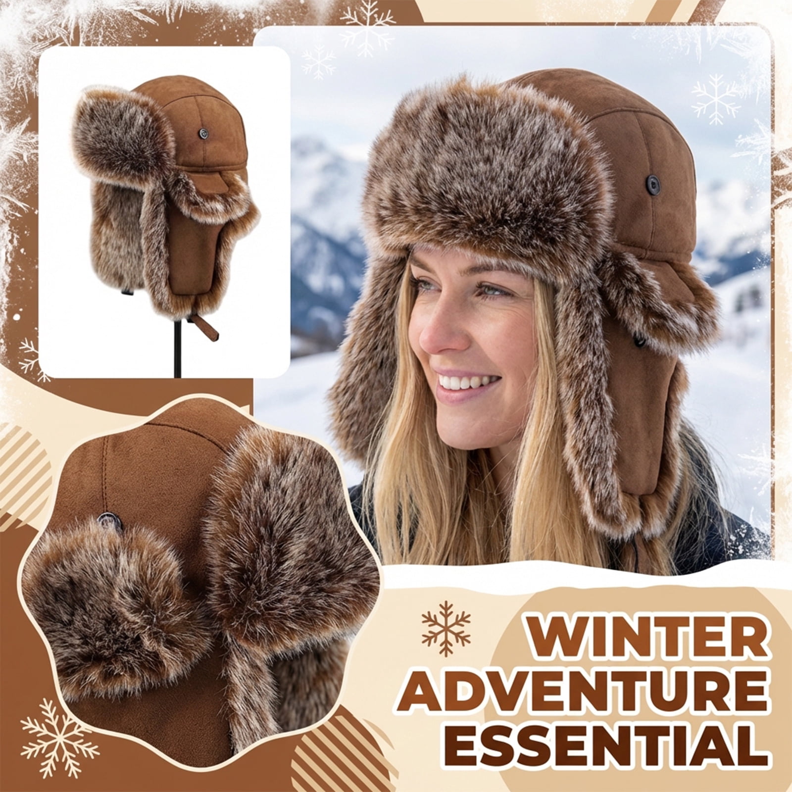 Winter Trapper Hat for Men Women, Faux Fur Aviator Bomber Hat with Ear ...