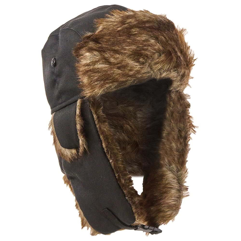 Winter Trapper Hat with Ear Flaps, Faux Fur Lined, Black, SAFEGEAR ...