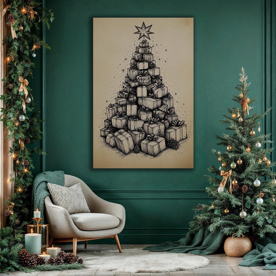 Winter Tree Of Presents Wall Art Abstract Poster Festive Poster Symbol ...