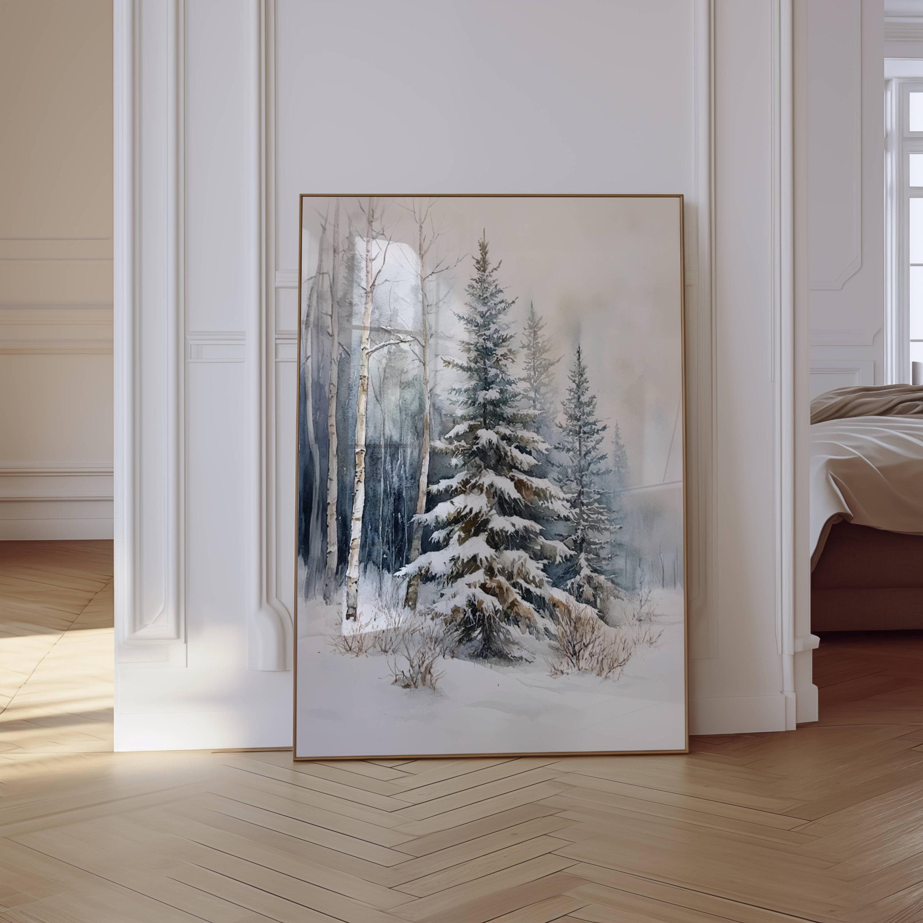 Winter Tree Print, Snow Covered Trees, Pine Tree Print, Winter Wall Art ...
