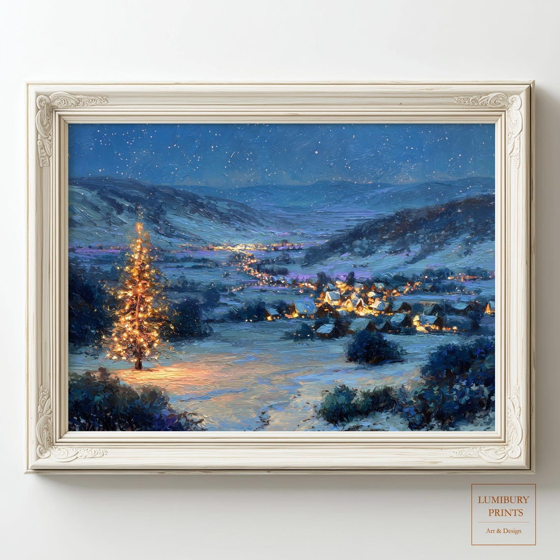 Winter Tree Wall Art, Winter Landscape Wall Art, Winter Village ...