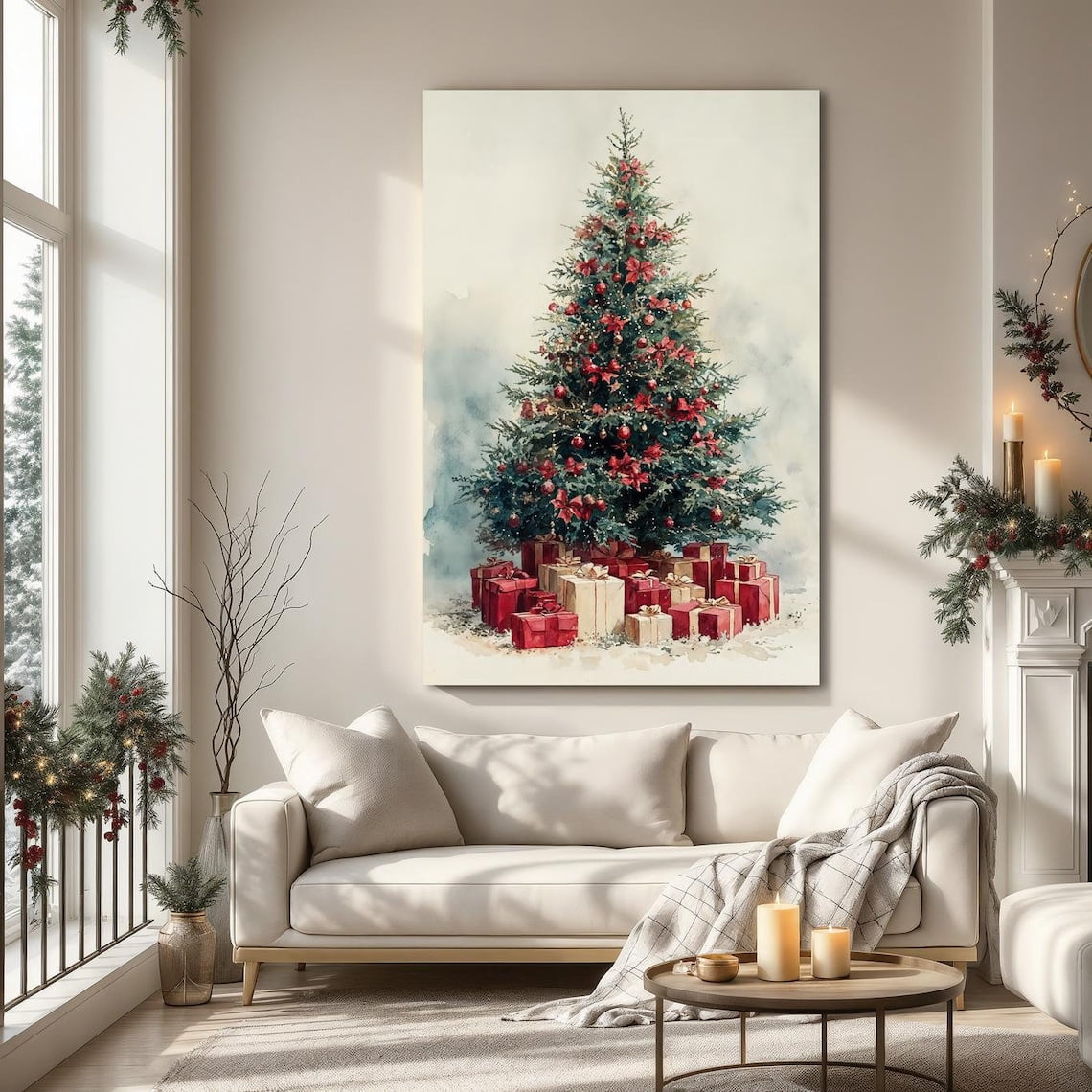 Winter Tree With Gifts Wall Art Winter Tree Poster Decor Winter Season ...