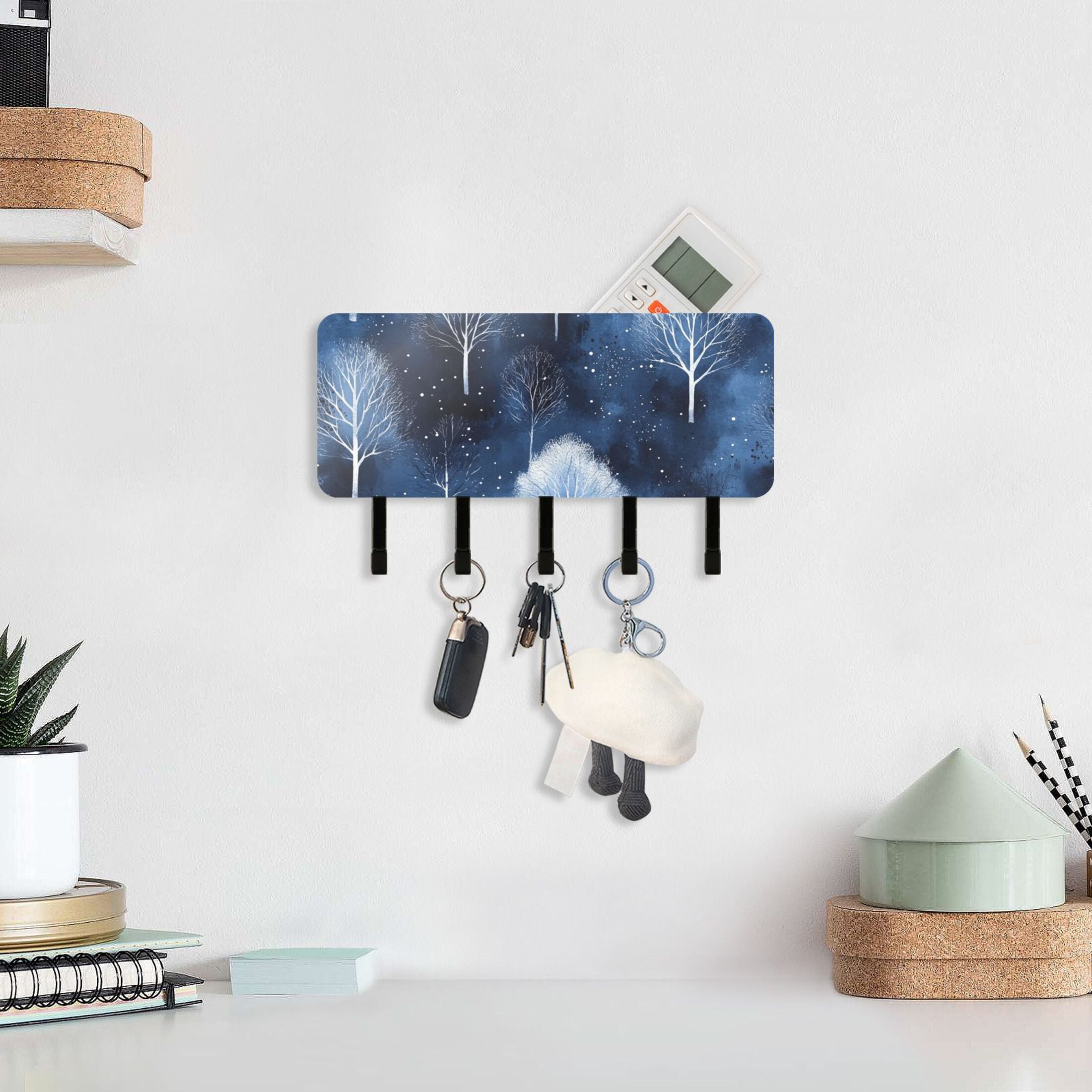 Winter Trees Key Holder for Wall Mail Holder Organizer with 5 Key Hooks ...