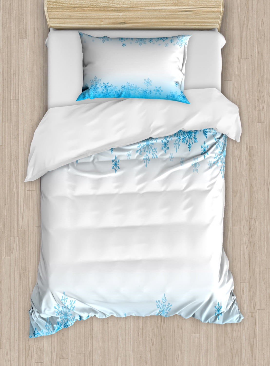 Winter Twin Size Duvet Cover Set, Abstract Ornaments Snowflakes Cold ...