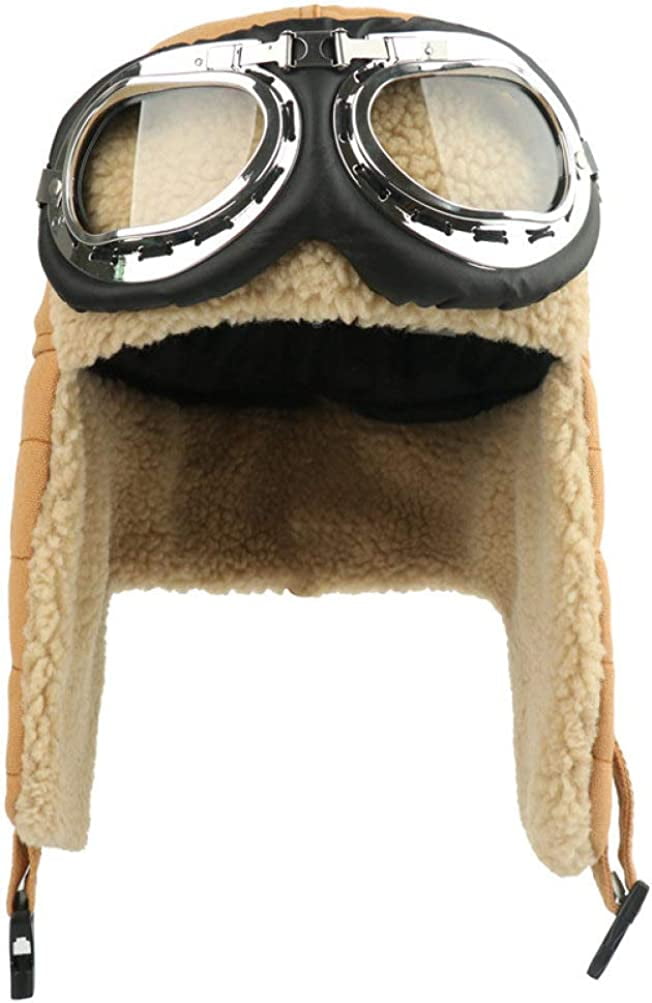 Winter Unisex Bomber Hats Earflap Faux Fur Hat Goggles Trapper Pilot ...
