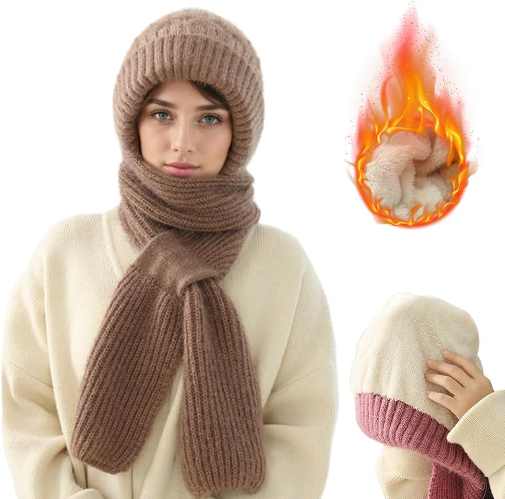 Winter Versatile Knitted Hooded Scarf for Women, Thickened Windproof ...