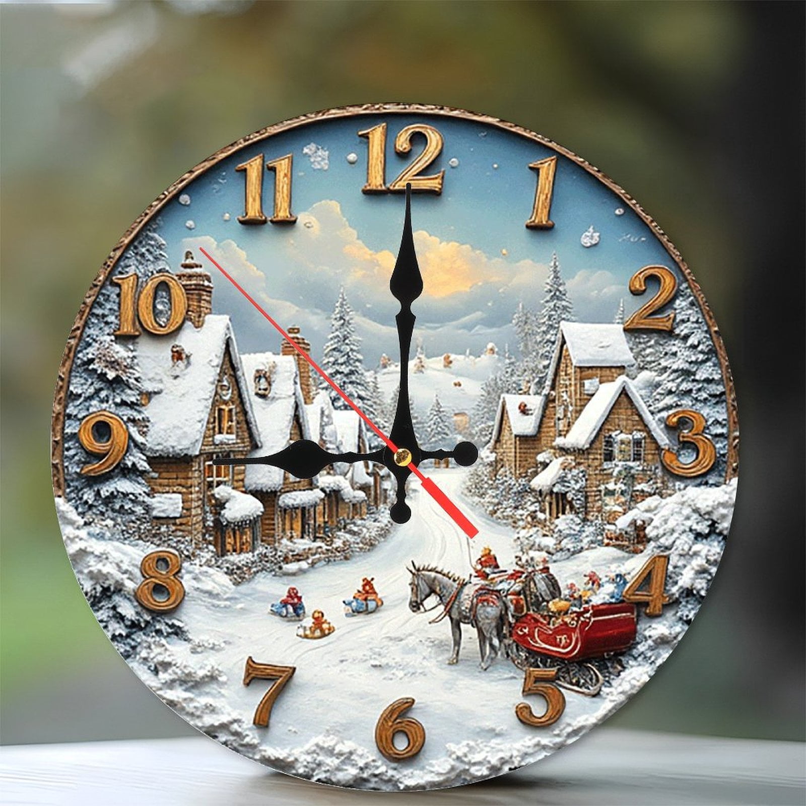 Winter Village Snow Scene Christmas Clock Wall Decor 10-Inch Silent ...