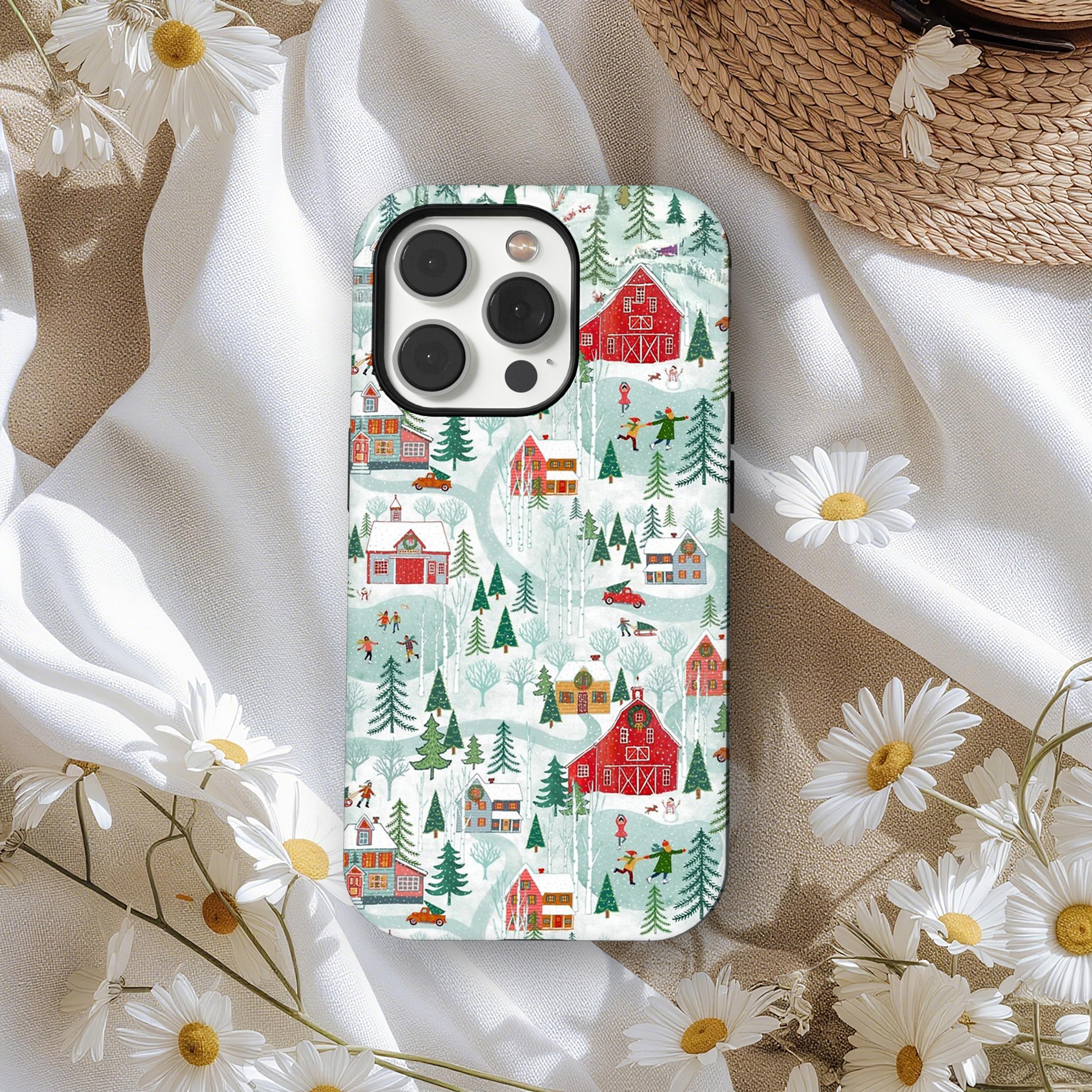 Winter Village Snowy Cabin Cozy Red House Holiday Art Phone Case for ...