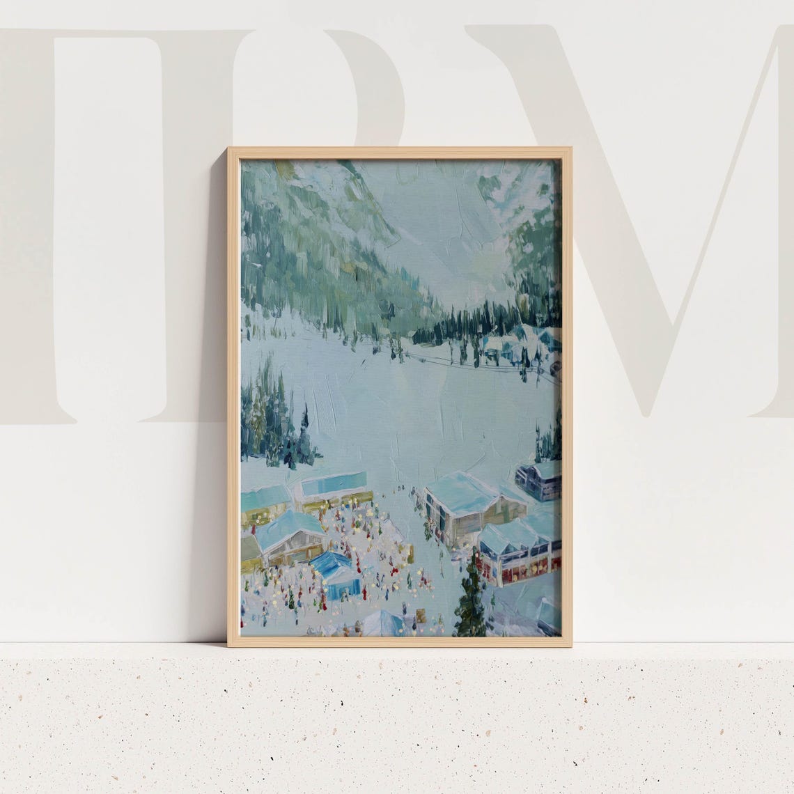 Winter Village Wall Art Ski Resort Print Alpine Town Artwork Snowy ...