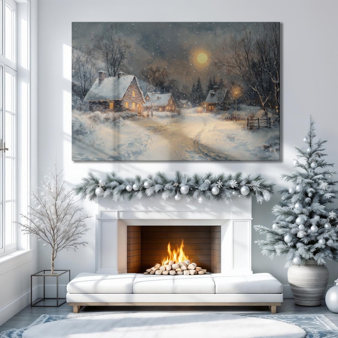 Winter Village Wall Art Snowy Festive Cottages Poster Winter Holiday ...
