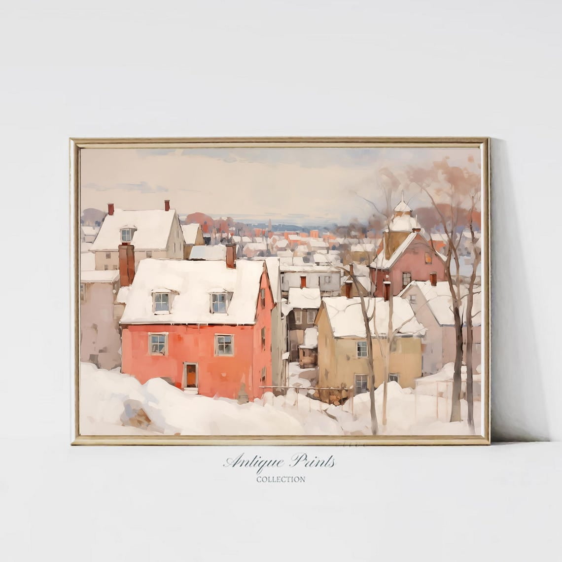 Winter Village Wall Art, Vintage Winter , Winter Theme Art, Farmhouse ...