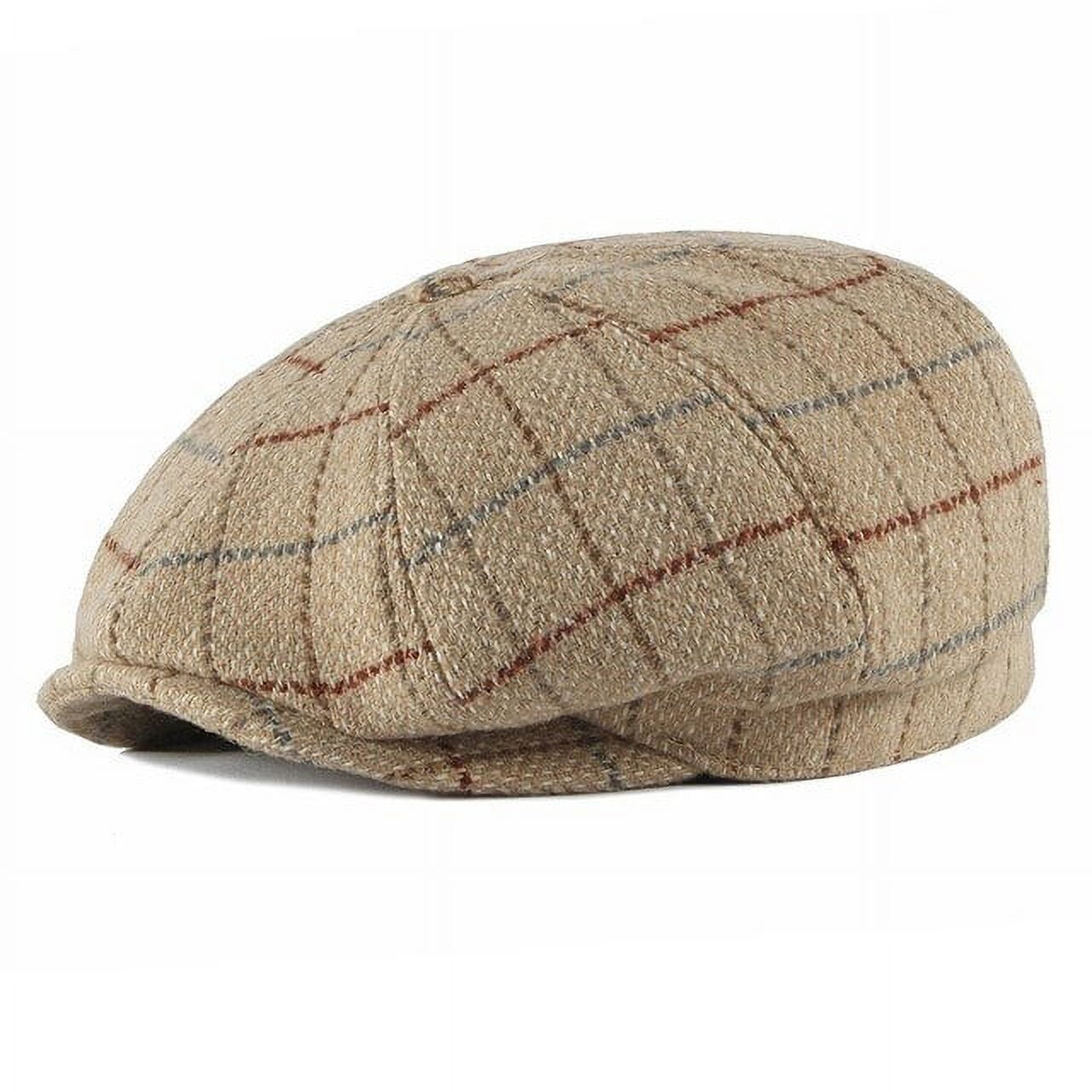 Winter Vintage Plaid Beret Hats Cotton Wool Octagonal Cap for Men ...