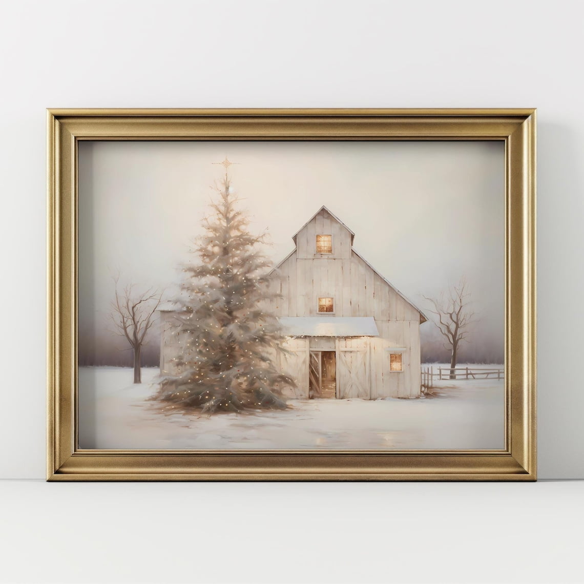 Winter Wall Art Rustic Barn Poster Christmas Tree Wall Decor Canvas Art ...