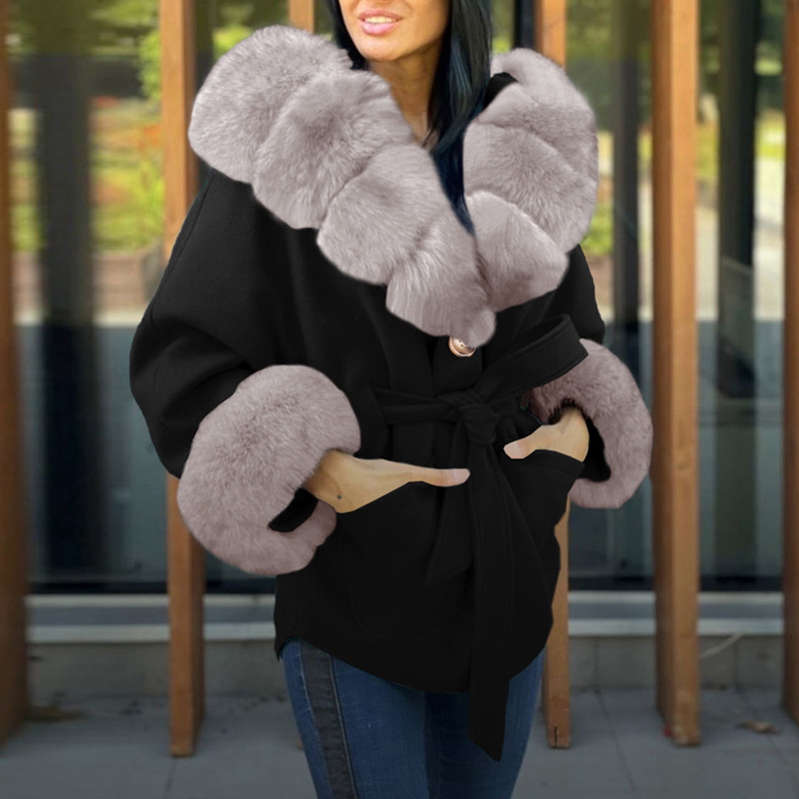 Winter Warm Coats for Women, Ladies Faux Woolen Fleece Trench Coat ...