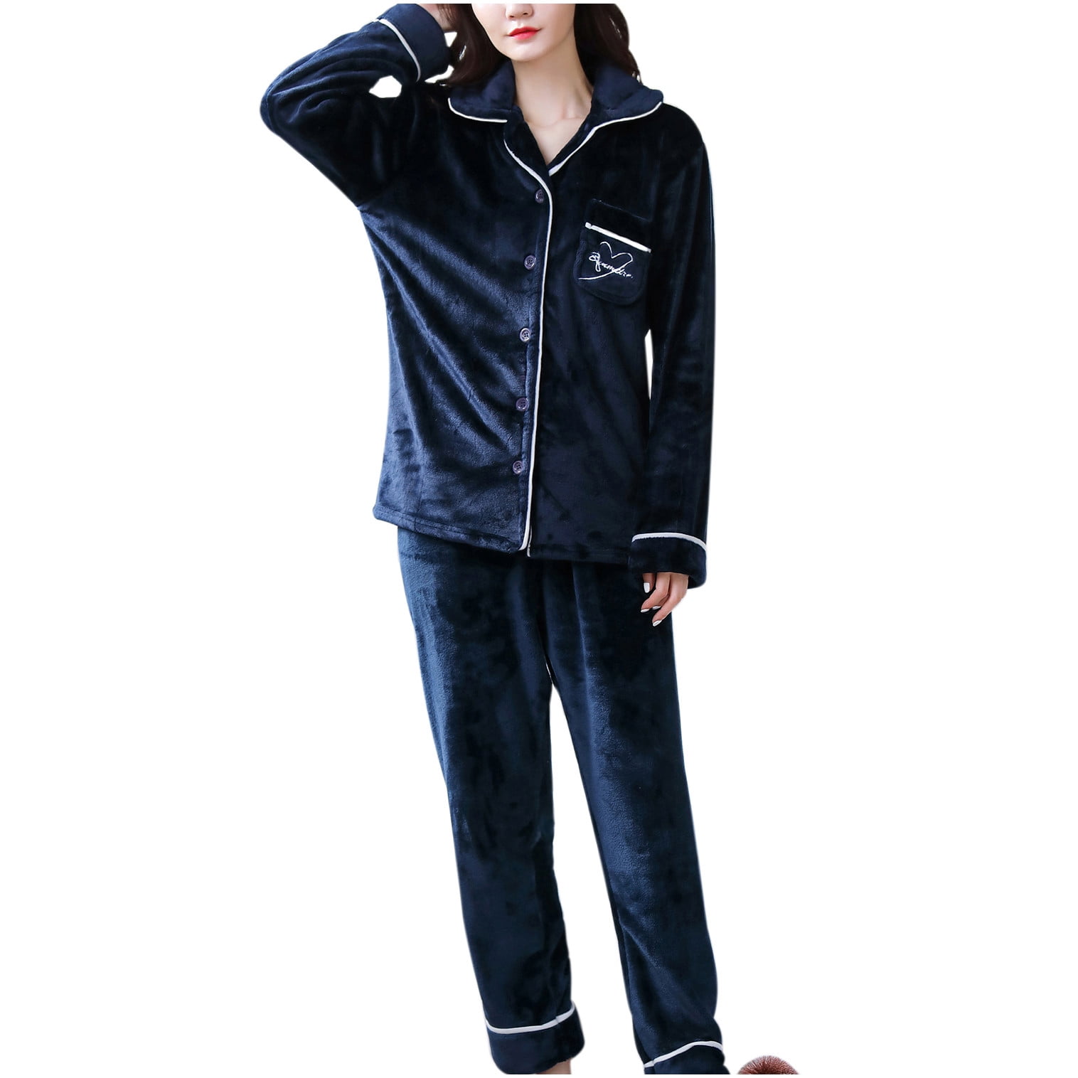 Winter Warm Fleece Plush Pajamas Set for Women Ultra-Soft Flannel ...