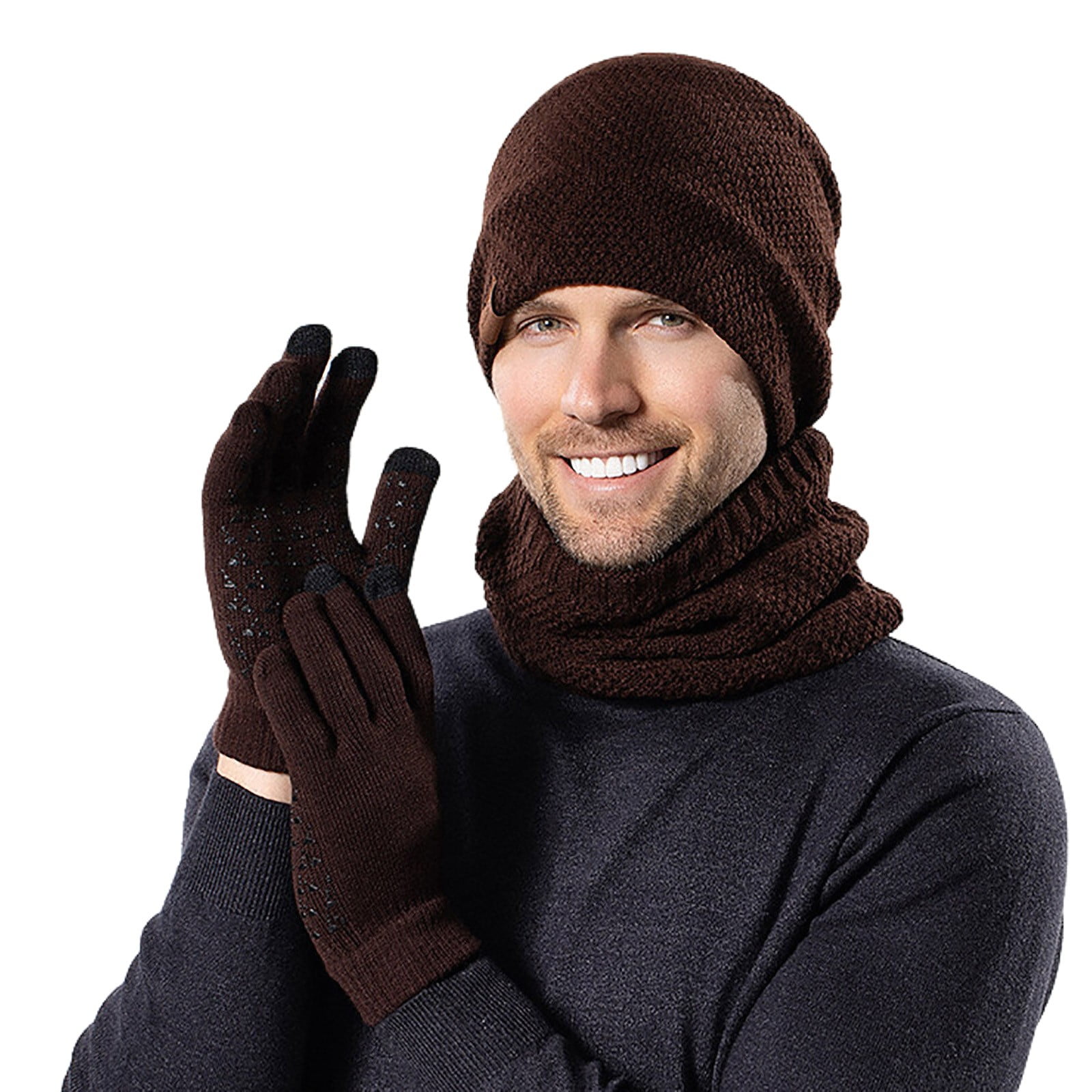 Winter Warm Hat Gloves Neck Three Piece Set Winter Men Outdoor Cold ...
