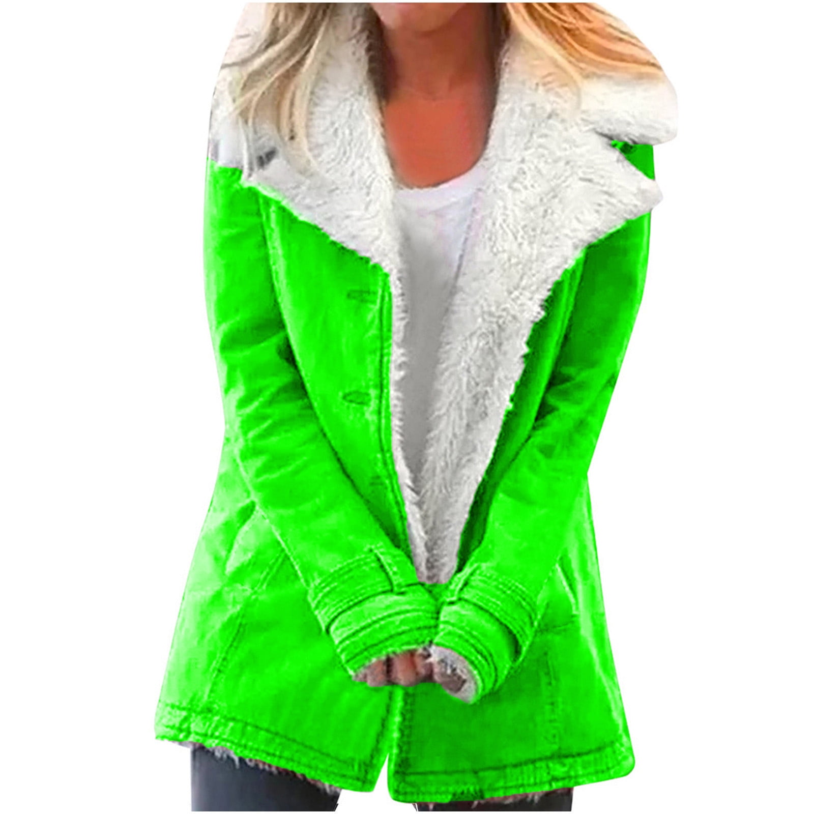 Winter Warm Jackets for Womens Fashion Plus Size Zip Up Composite Plush Button Lapels Jacket ...