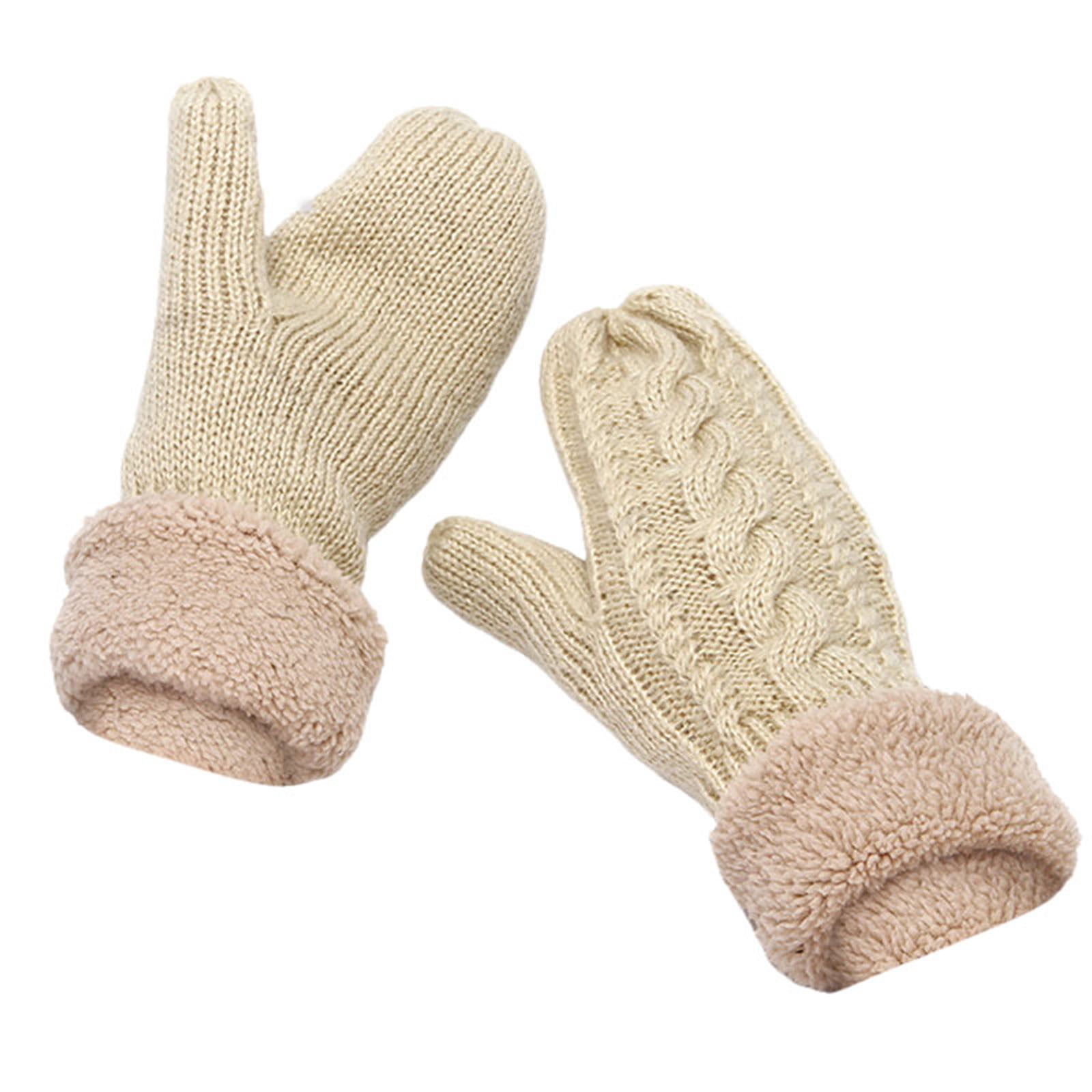 Winter Warm Mittens for Women, Cozy Thick Knitted Gloves & Mittens Warm Soft Lining Cold Weather ...