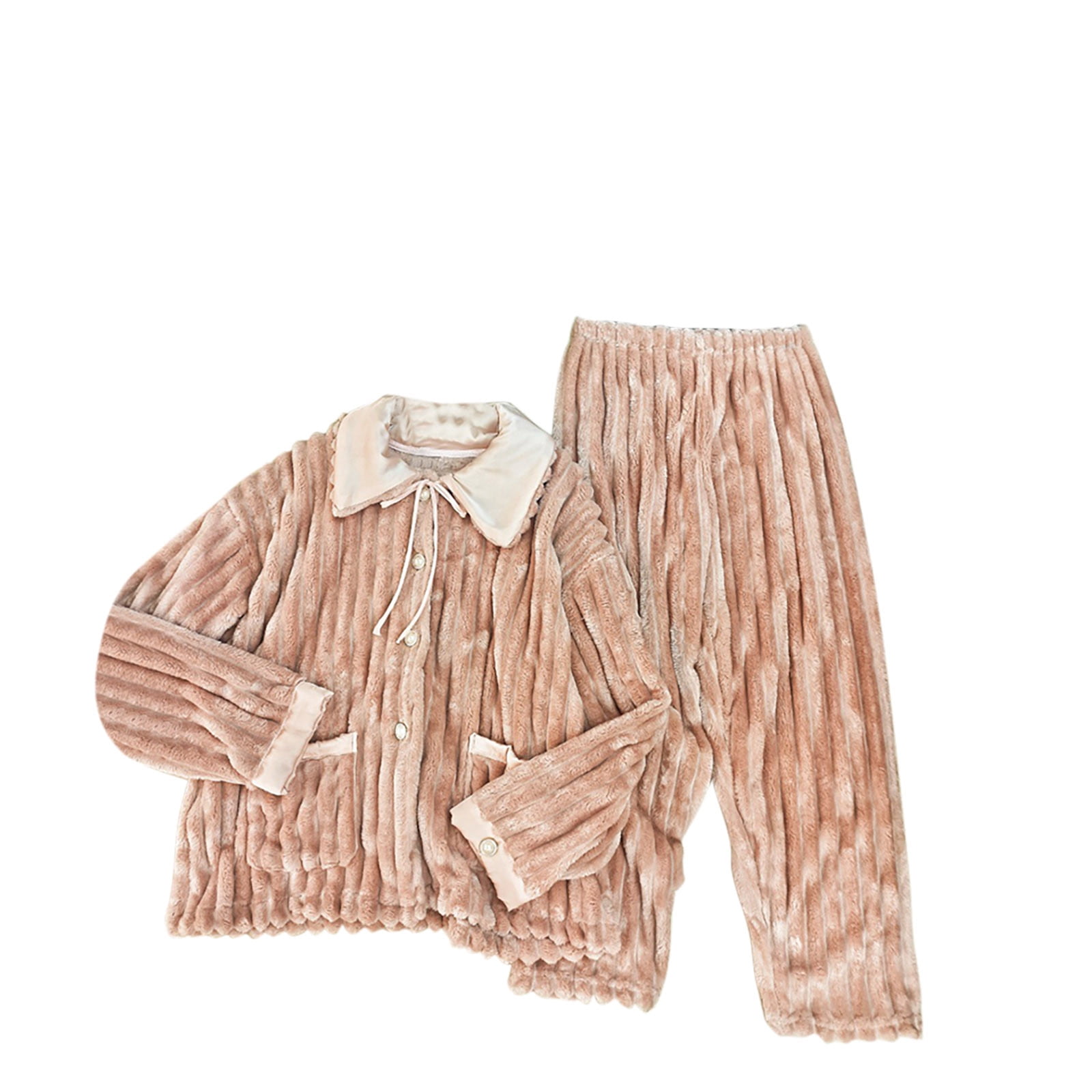 Winter Warm Pajama Set for Women Long Sleeve Sleepwear Nightwear Soft ...