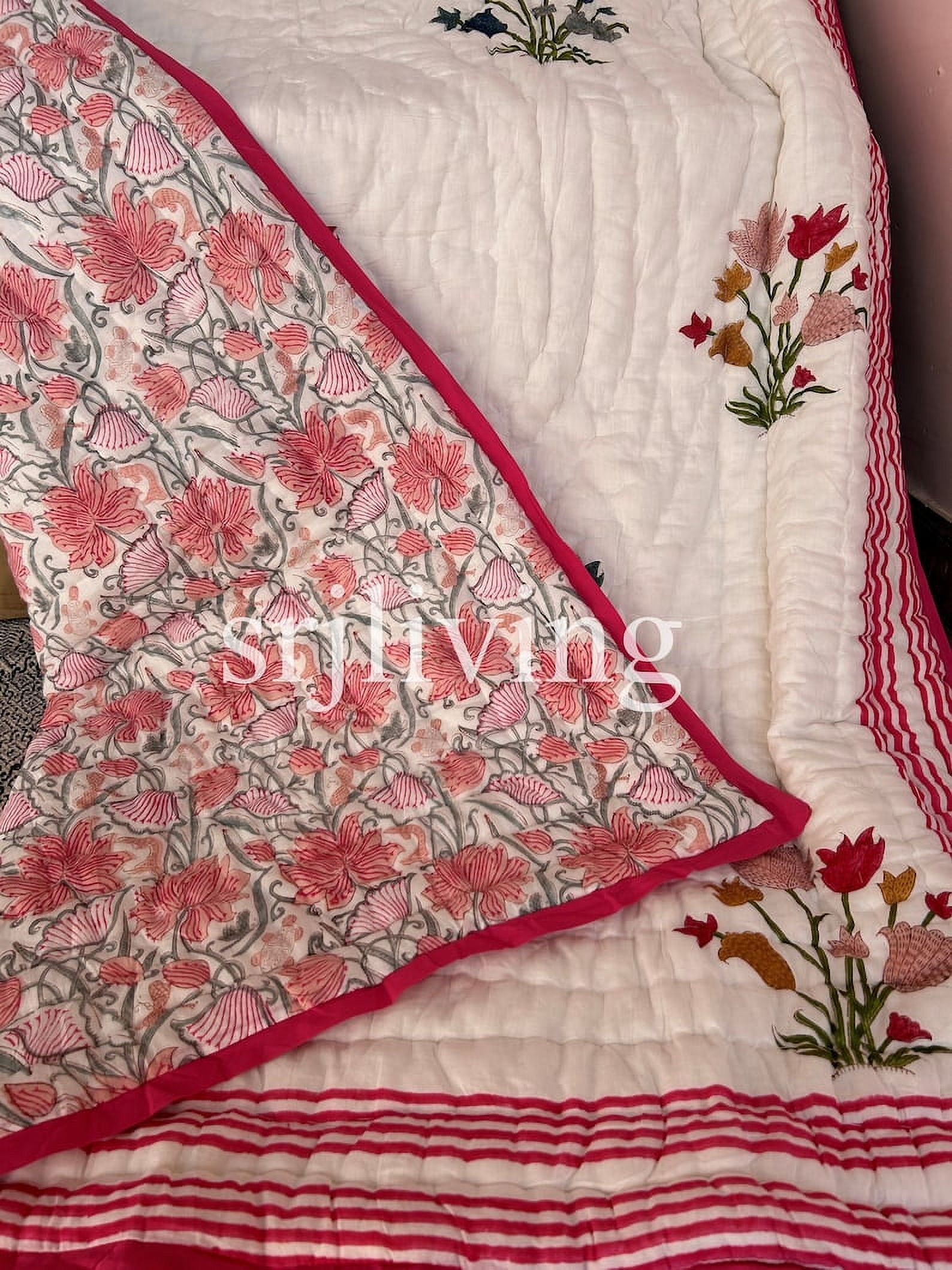 Winter Warm Razai Quilt, Bedspread Quilt Ethnic ,Hand Block Print Quilt ...