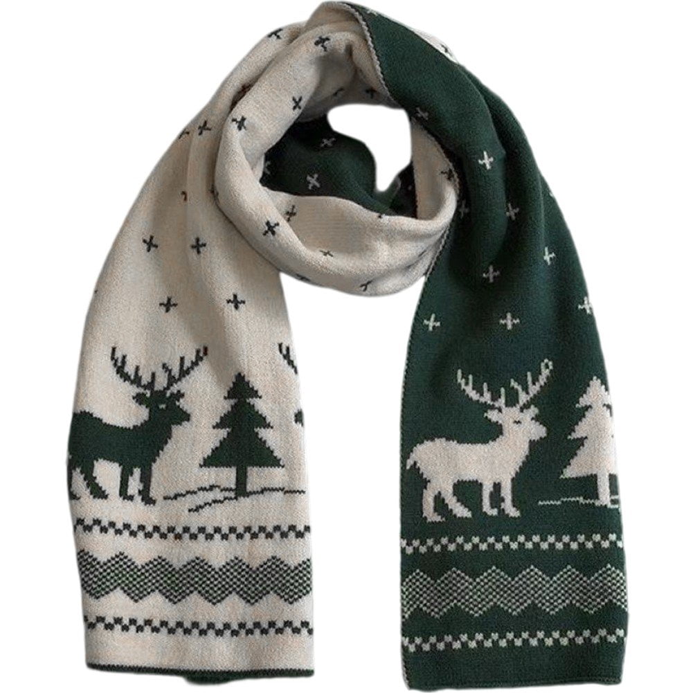 Winter Warm Scarf Deer Elk Double-Sided Knitted Scarves Winter Warm ...