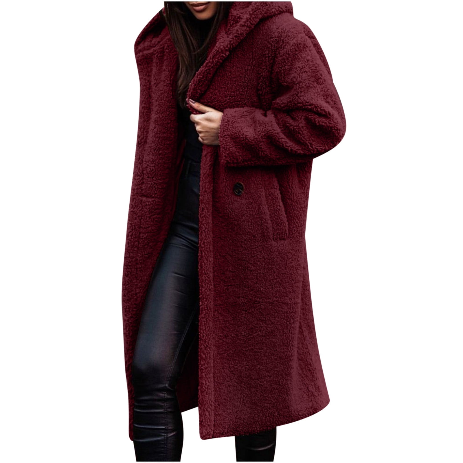 Winter Warm Sherpa Coats Jackets For Women Plus Size Hooded Faux Fur ...