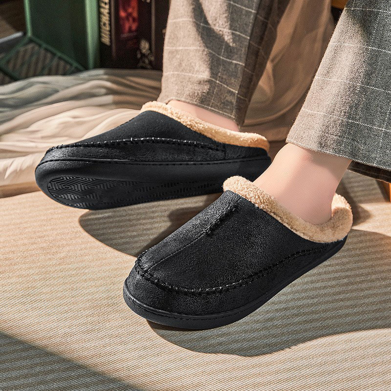 Winter Warm Slippers Men Suede Gingham Short Plush Indoor Shoes for Male Non Slip Cozy Velvet Waterproof Home Men Slippers