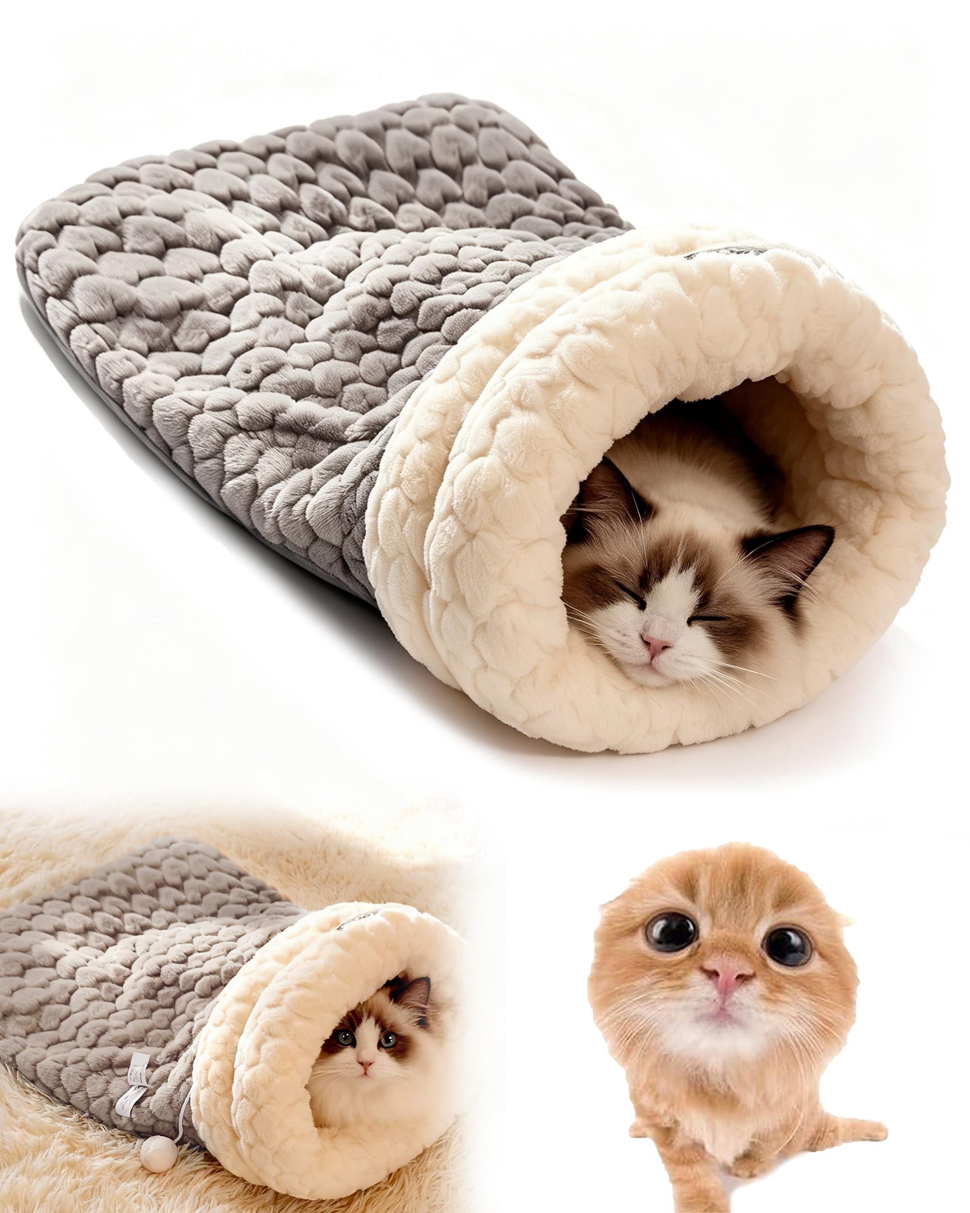 Winter Warming Cat Sleeping Bag – Plush Cave Bed Snuggle Sack with ...