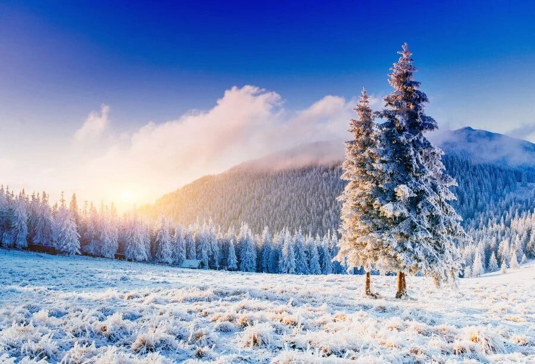 Winter Watercolor Nature Landscape Snow Mountain Trees Christmas ...