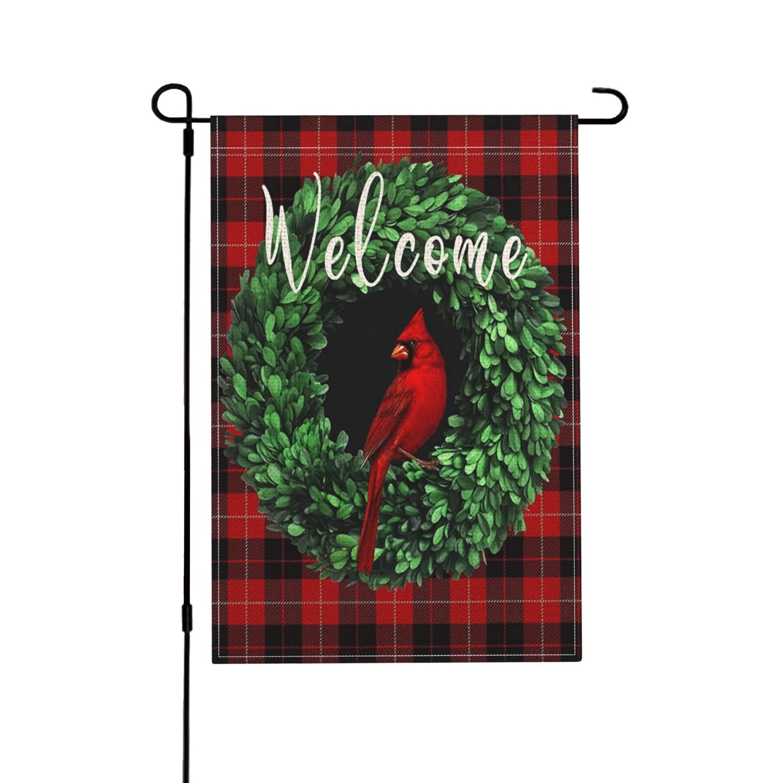 Winter Welcome Garden Flag Red Buffalo Plaid Cardinal with Coniferous ...