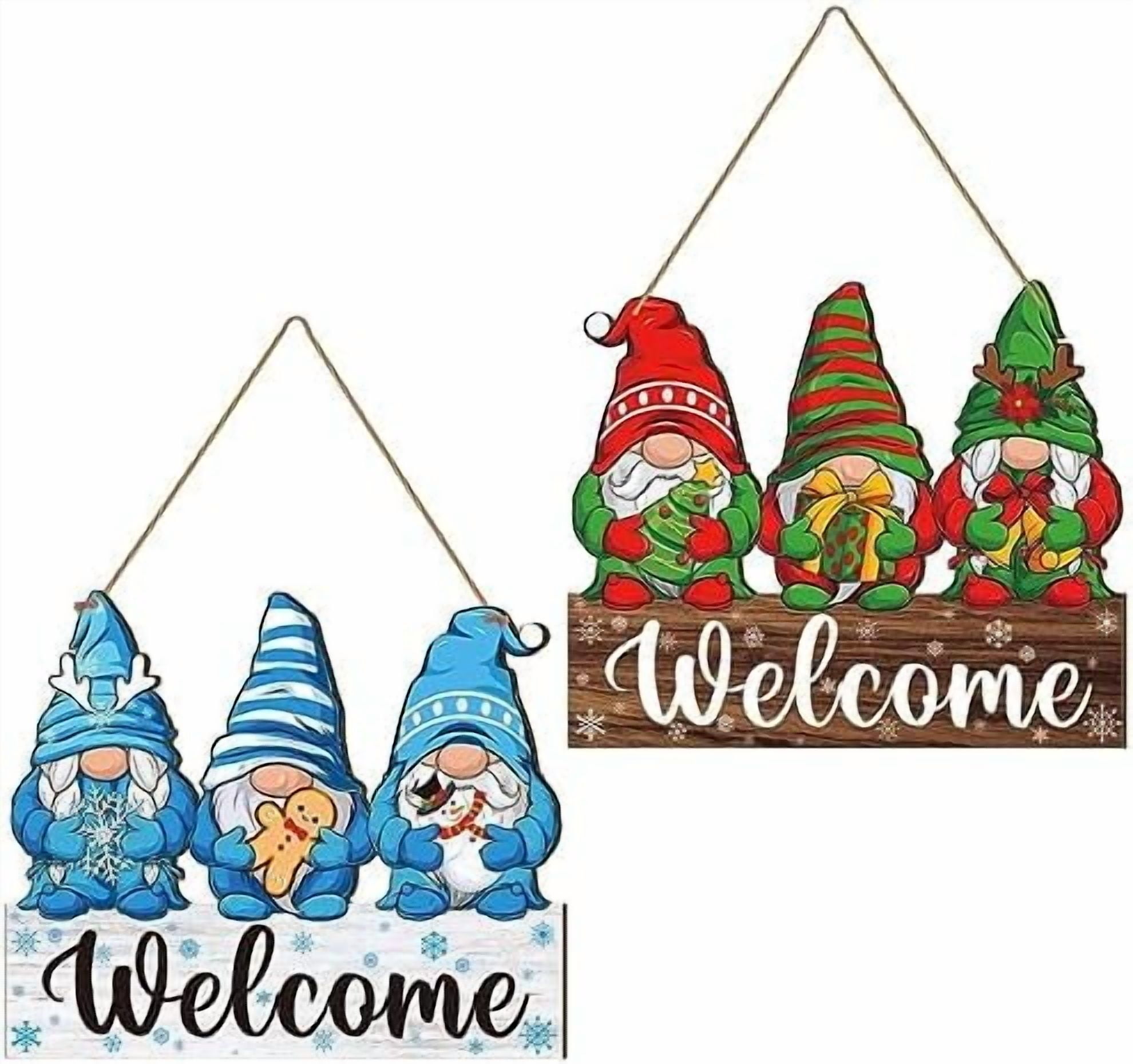 Winter Welcome Sign for Front Door Gnome Wreath Wooden Sign for Porch ...