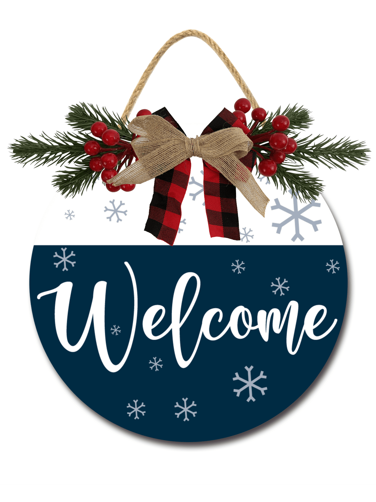 Winter Welcome Sign Front Door Porch Decorations, Round Rustic Wood ...