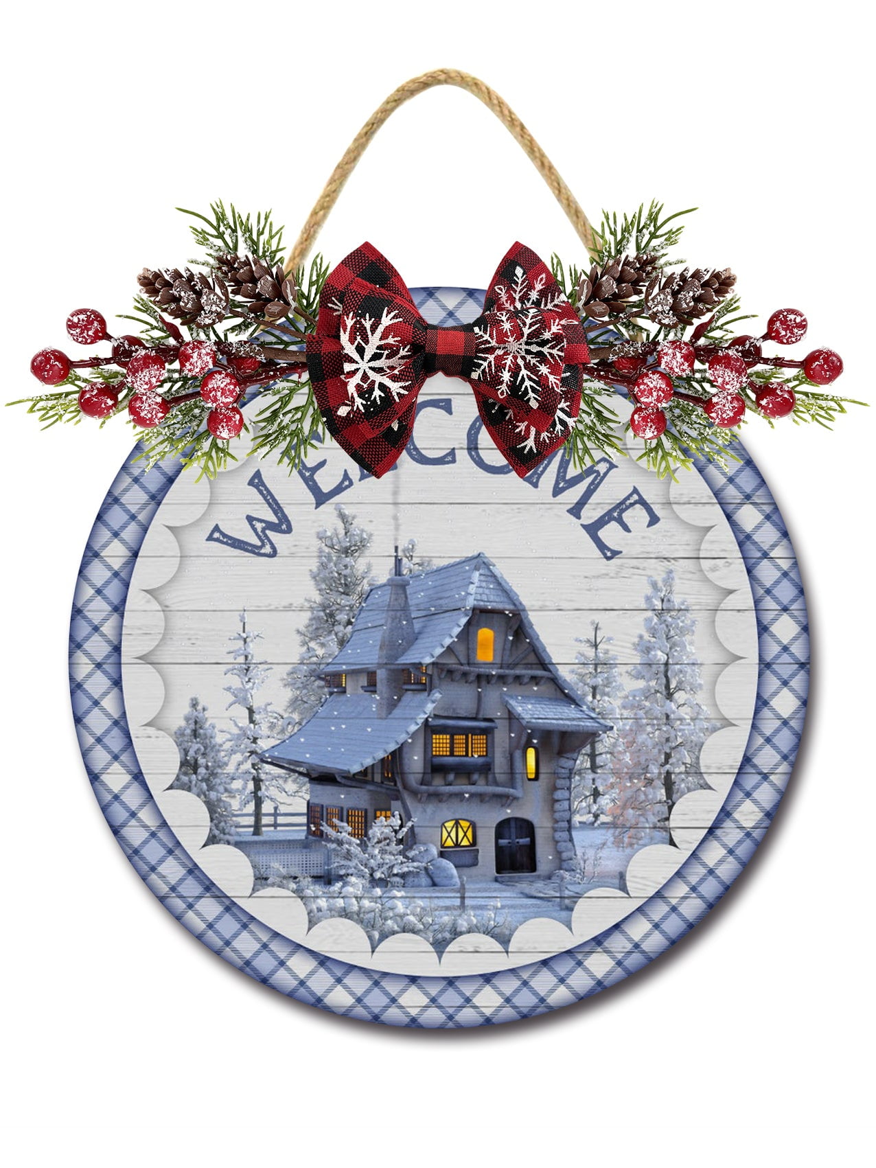 Winter Welcome Sign Front Door Porch Decorations, Round Rustic Wood ...