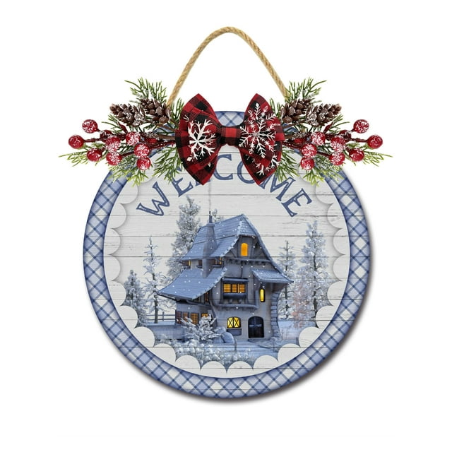 Winter Welcome Sign Front Door Porch Decorations, Round Rustic Wood ...