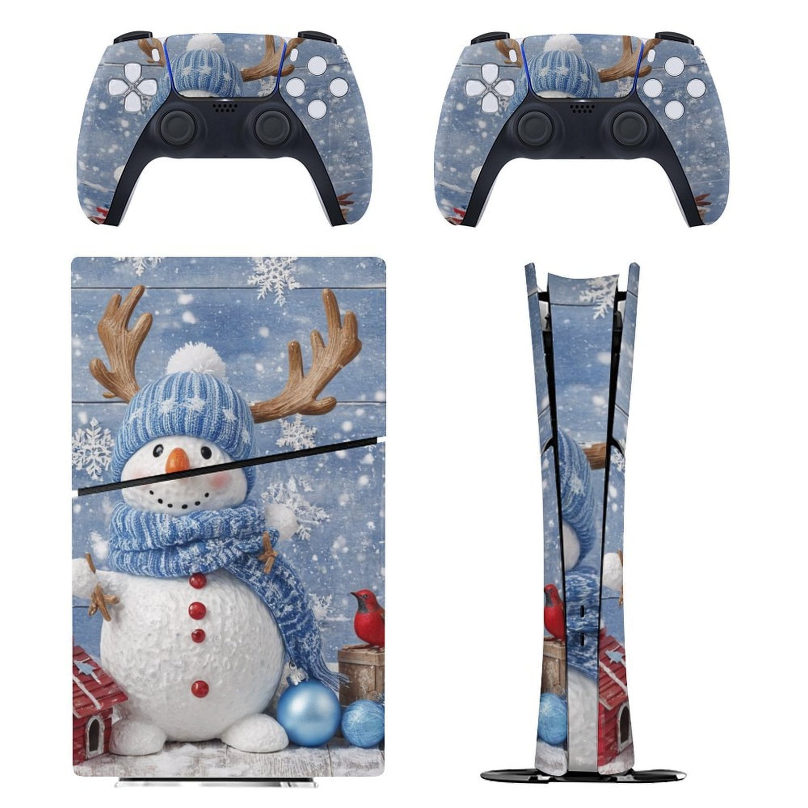 Winter Whimsy Snowman Console Skin Bundle for PS5 Pro Slim Disc ...