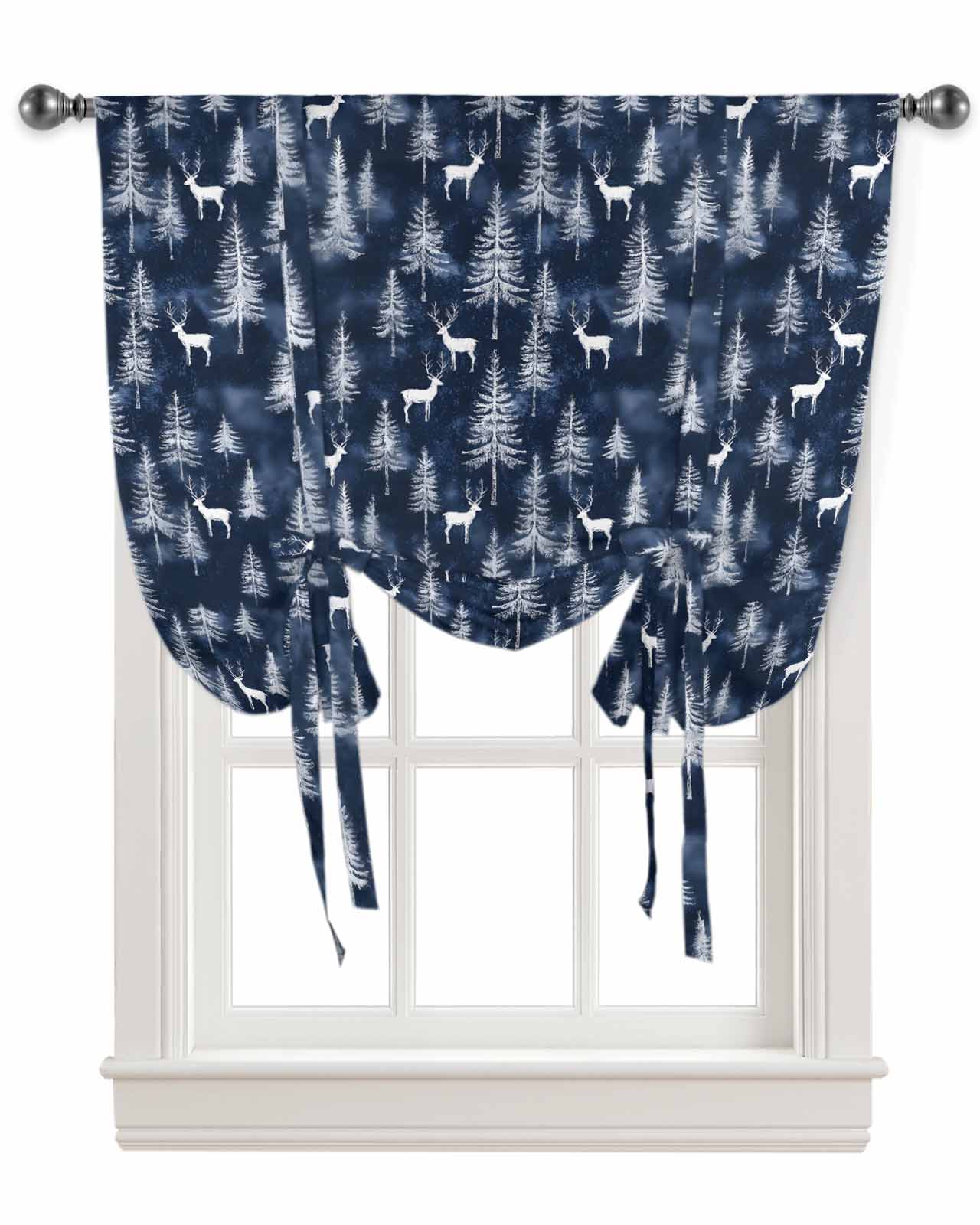 Winter White Christmas Tree Deer Animal Tie Up Curtains for Windows ...