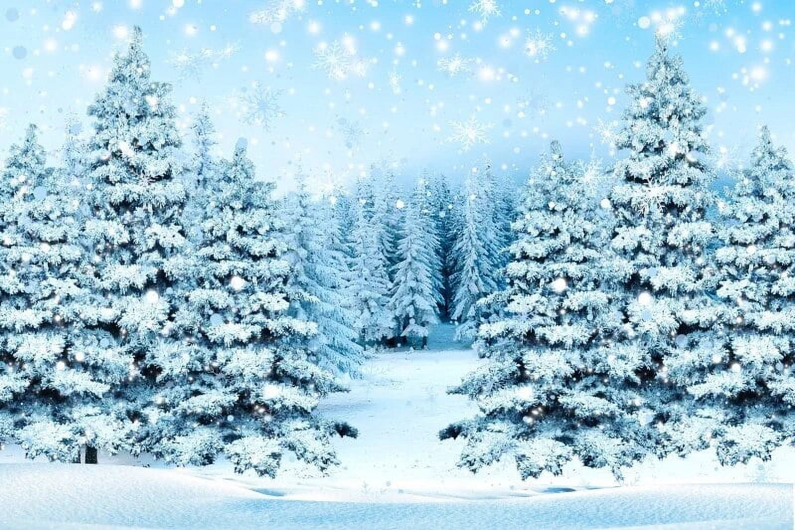 Winter White Snow Wonderland Backdrop Christmas Pine Tree Snowflake ...