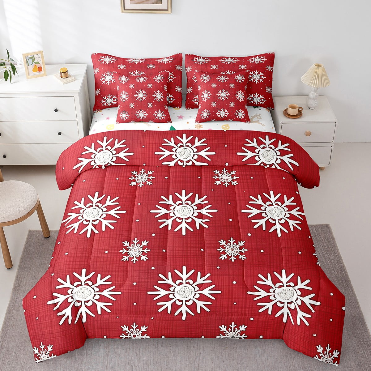 Winter White Snowflake Bedding Set Rustic Farmhouse Christmas Bed In A ...