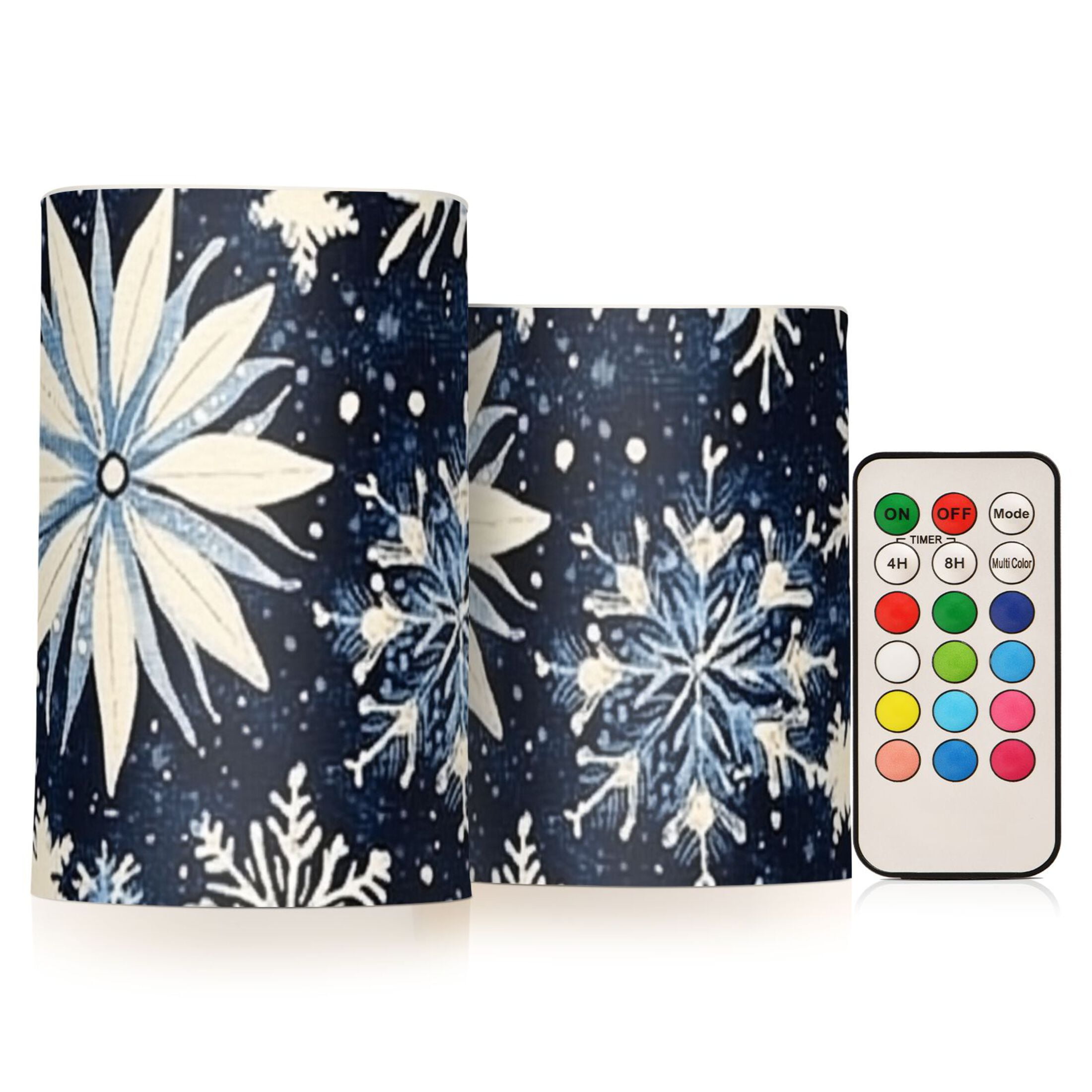 Winter White Snowflakes Flickering Flameless Candles Battery Operated with Remote Timer LED ...