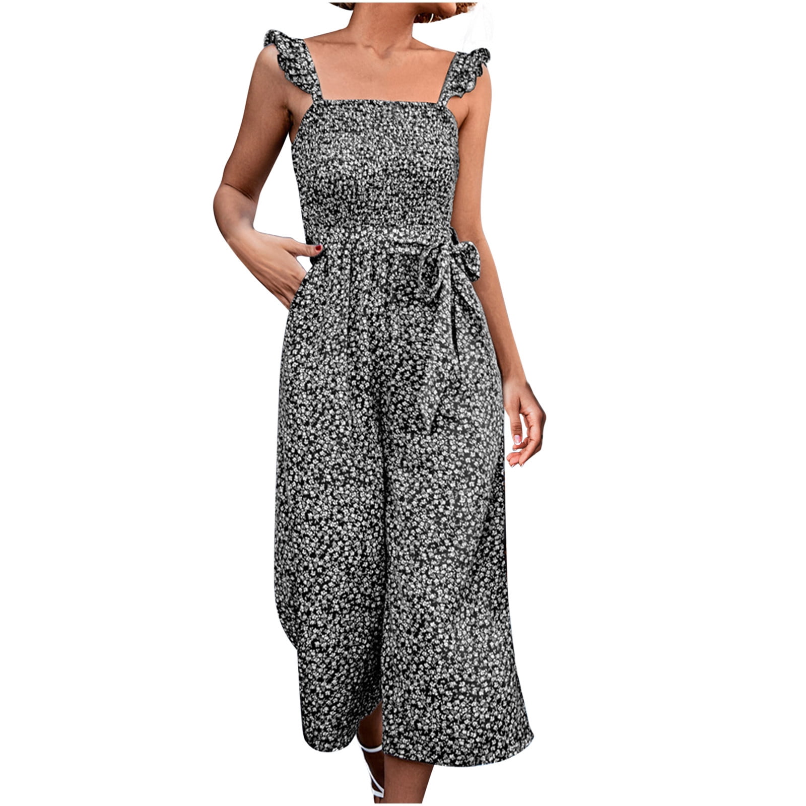 Winter Wide Leg Jumpsuit for Women Tie High Waist Floral Printed ...