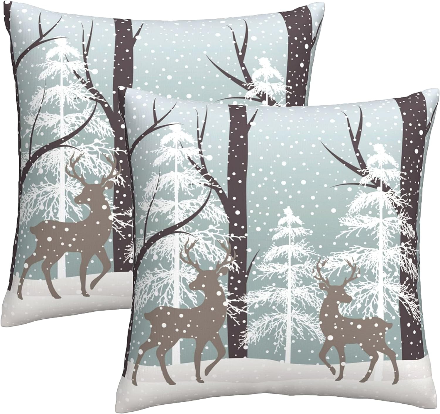 Winter Wildlife Deer Pillow Covers 16x16'''' Christmas Landscape Deers ...