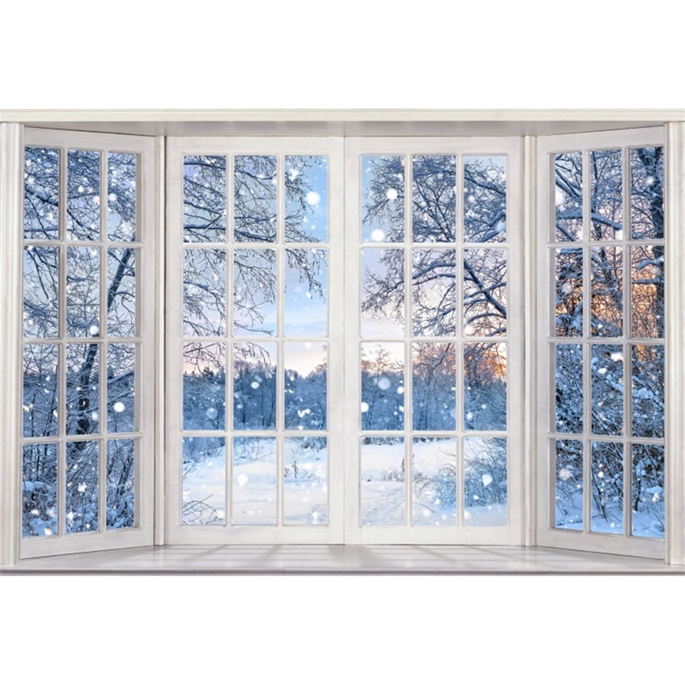 Winter Window Sill Snow Sce Christmas Photo Backdrop Winter Forest Baby ...