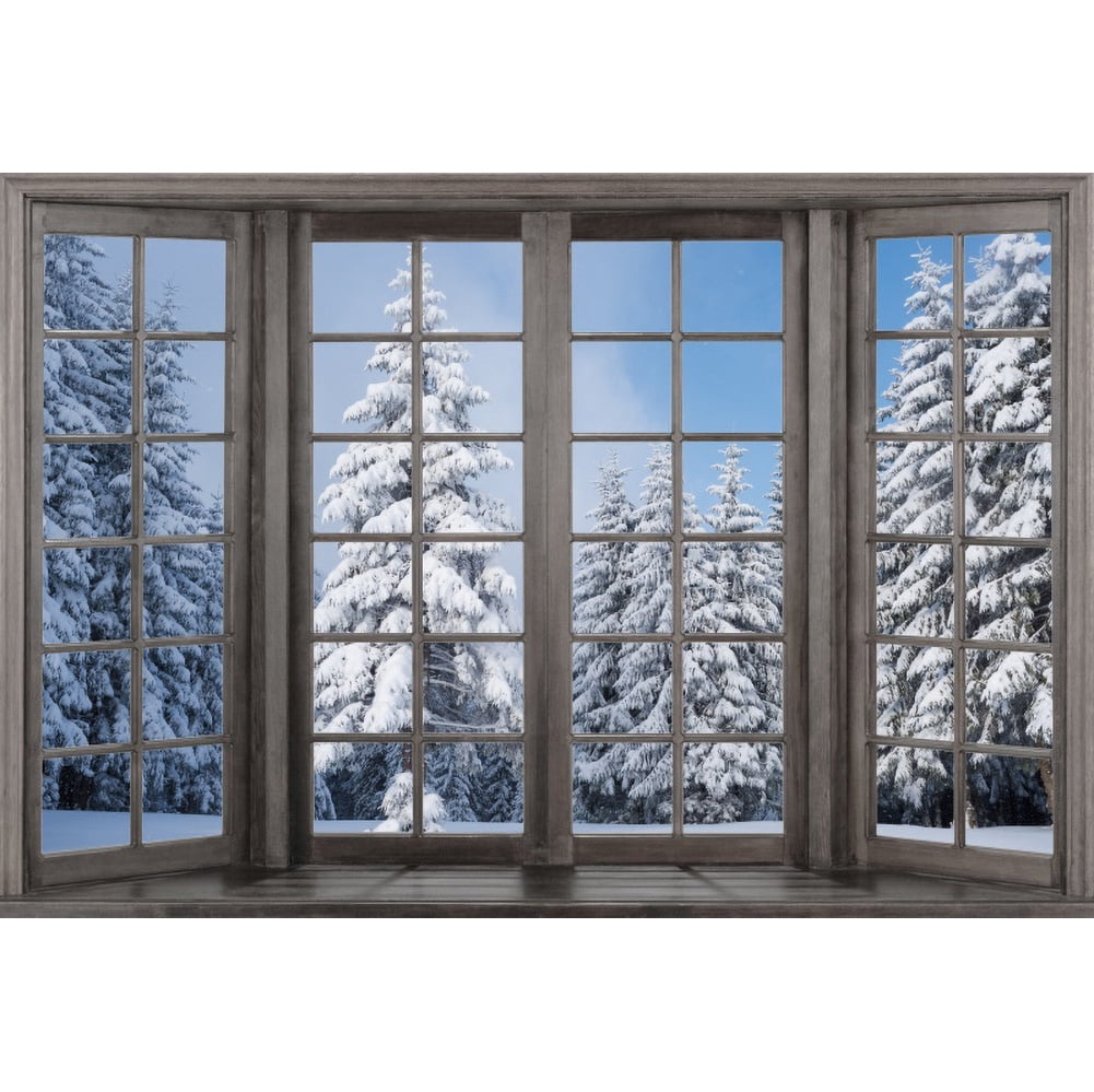 Winter Window Sill Snow Sce Christmas Photo Backdrop Winter Forest Baby ...