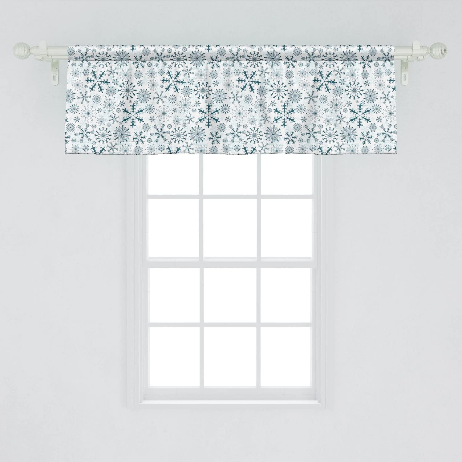 Winter Window Valance Pack of 2, Merry Xmas Theme Delicate Snowflakes ...