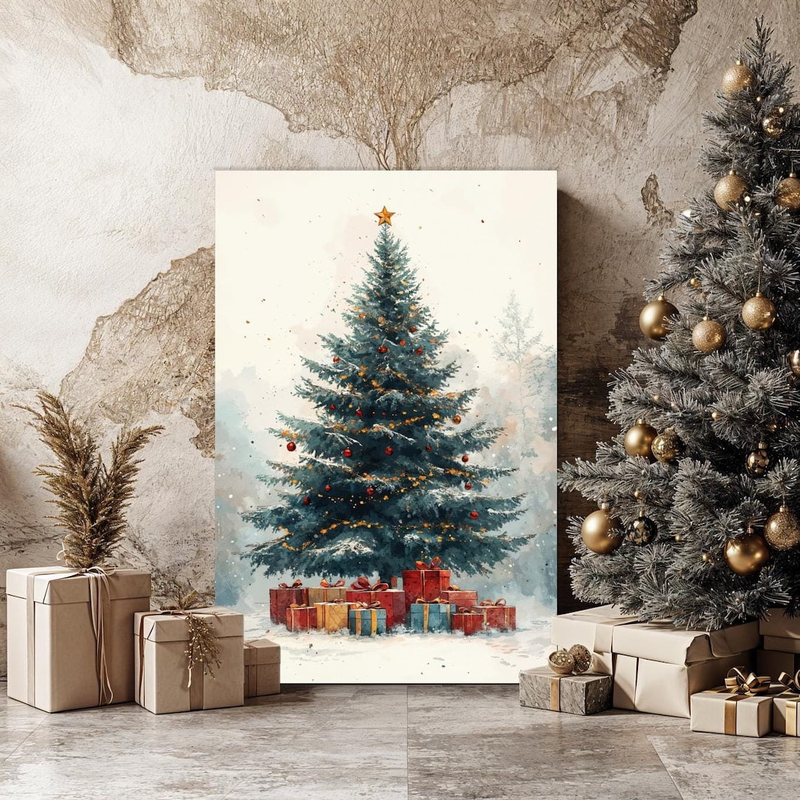 Winter Winter Tree With Wall Art Traditional Festive Tree Poster Wall ...