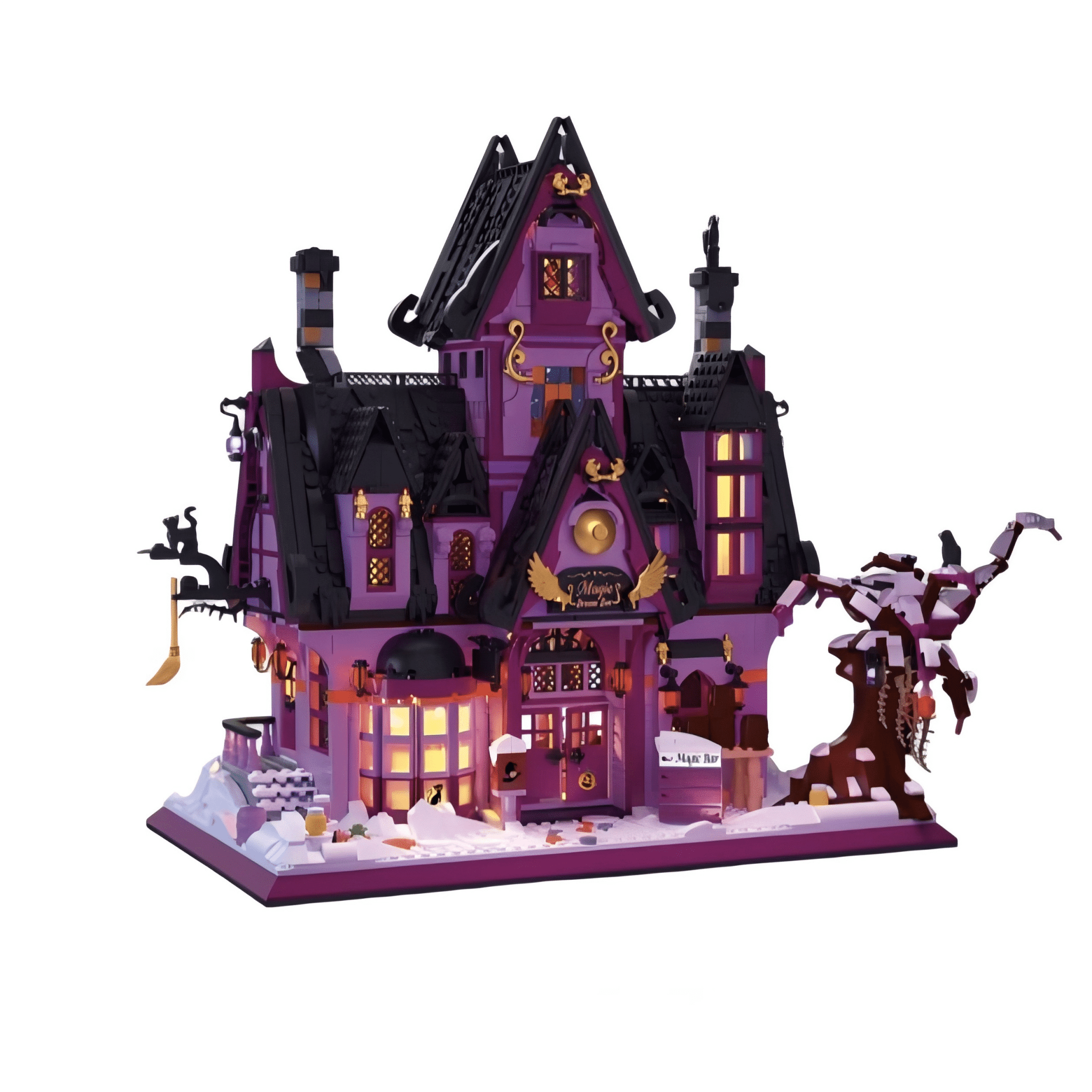 Winter Witch Bar Building Blocks Set, Magical Purple House with Snowy ...